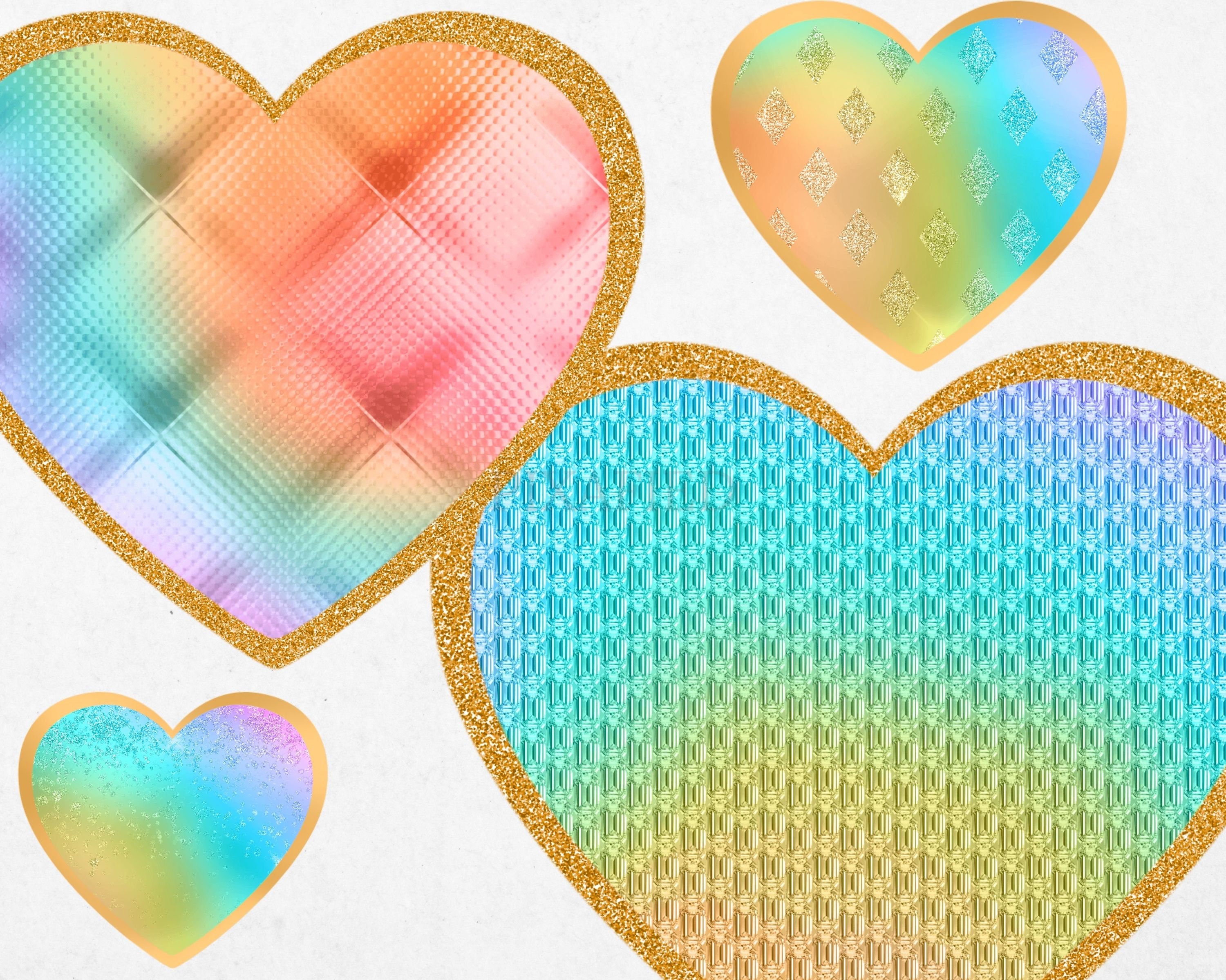Glam Heart Clipart, Sparkling Rainbow Glitter Love Heart Clip Art, Gold ...