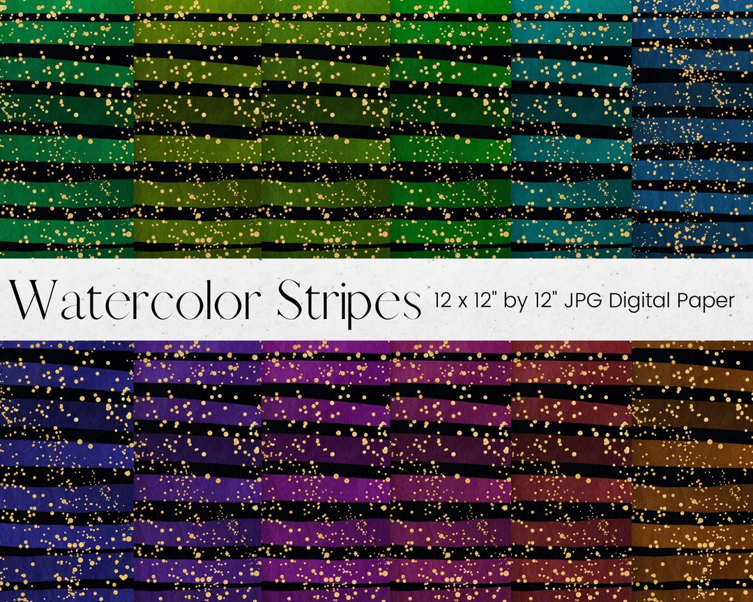 Black Stripe Watercolor Digital Paper, Colourful Watercolour Stripe ...