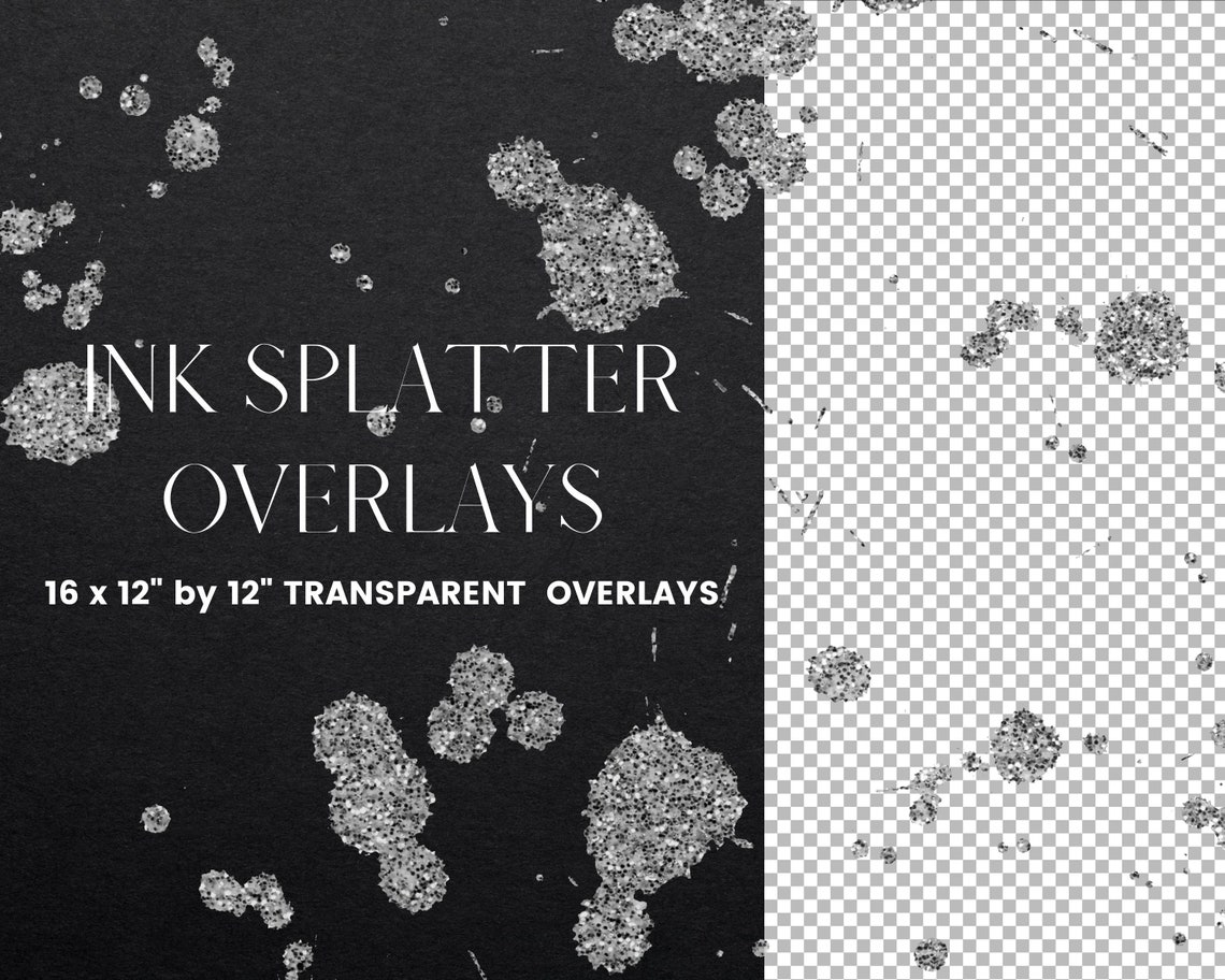 Silver Ink Splatter Overlays, Silver Foil Ink Dot Clipart, Glitter ...