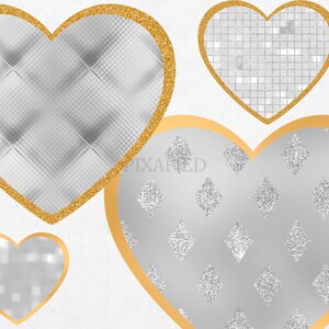 Glam Heart Clipart, Sparkling Silver Glitter Love Heart Clip Art, Gold ...