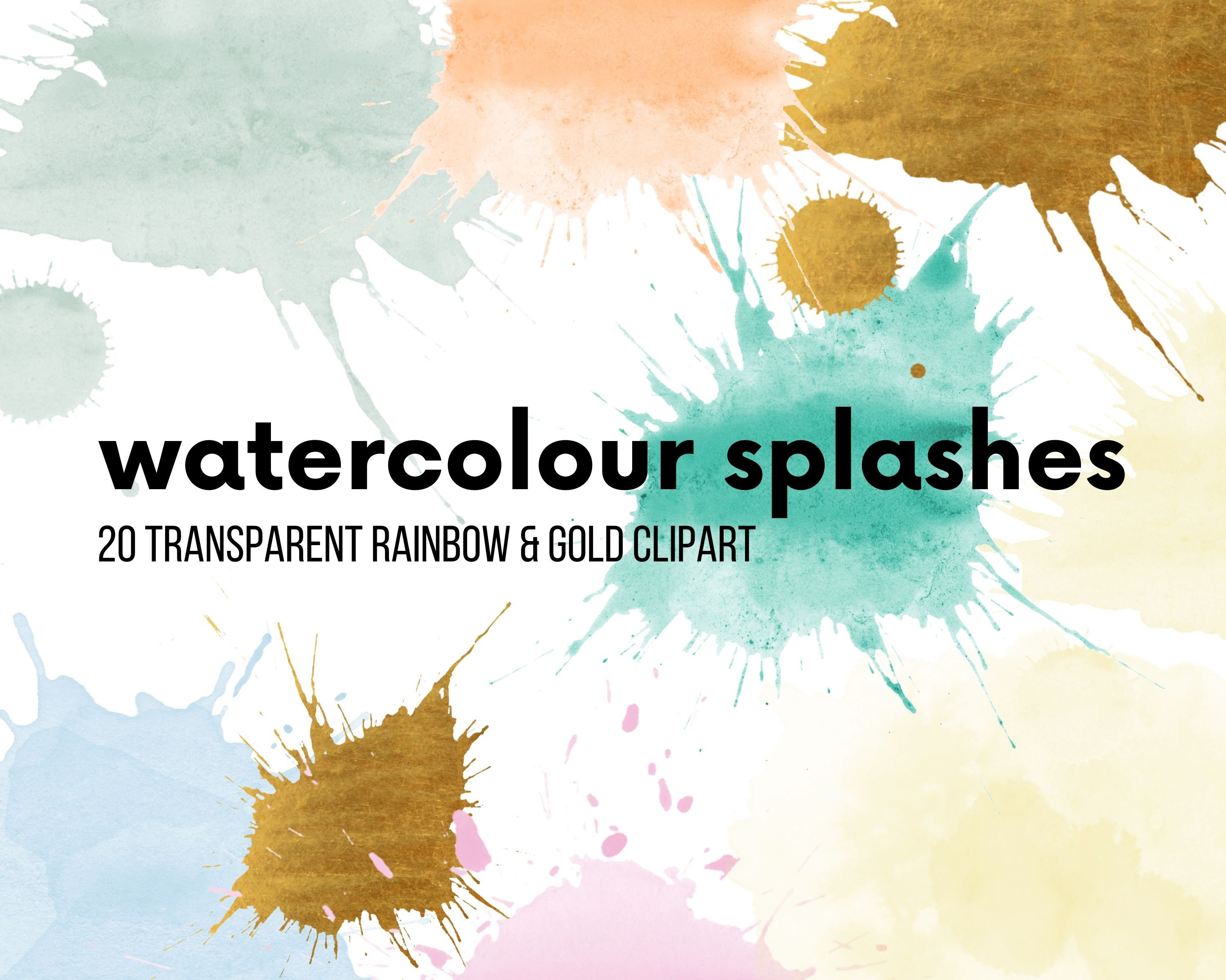 20 Rainbow and Gold Foil Watercolor Splashes Clipart Pink - Etsy