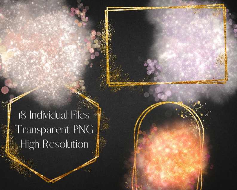 Gold Frames and Glowing Dots Clipart, Square Circle Gold Frame Overlays ...