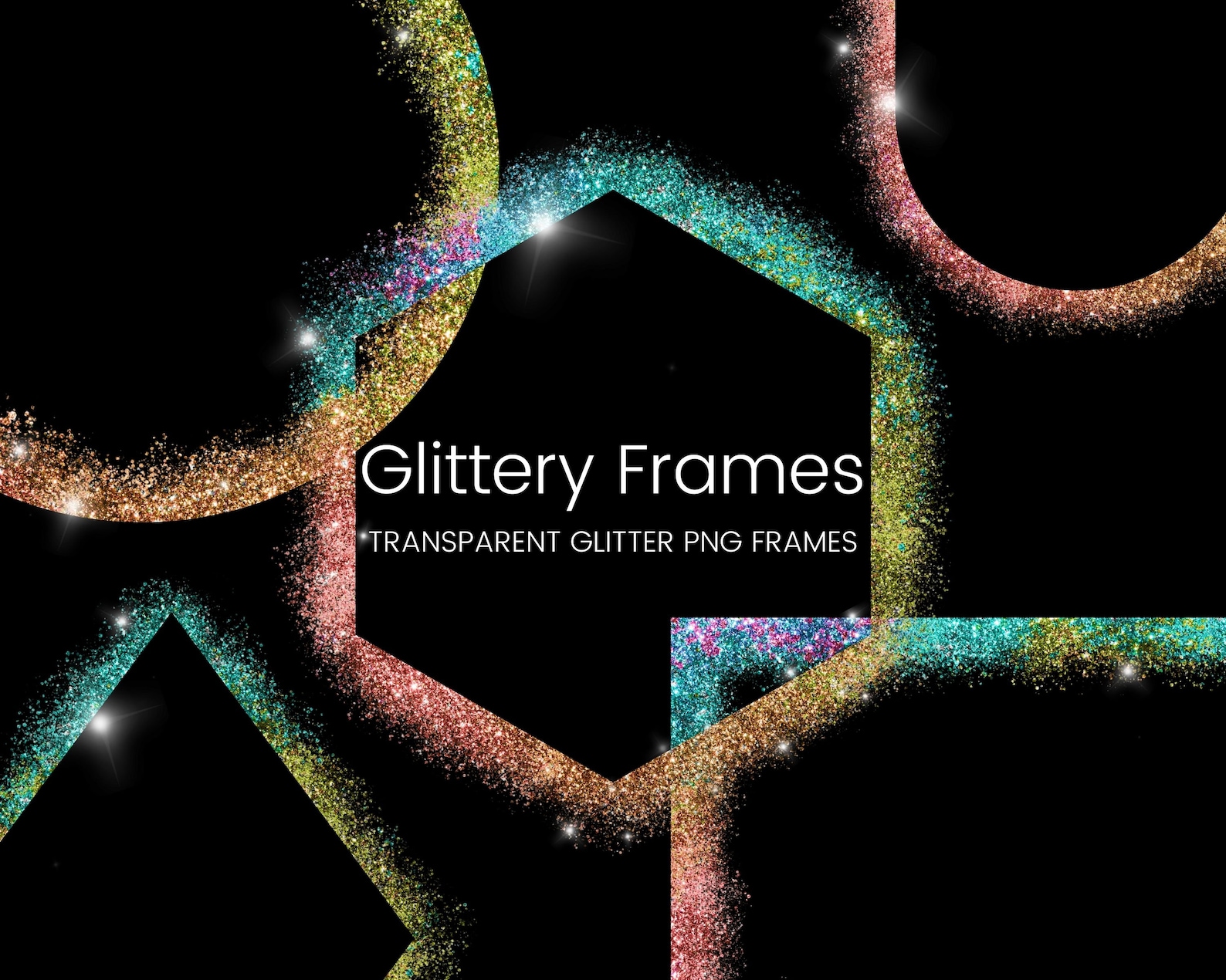 Rainbow Glitter Frame Clipart Set Glitter Border Elements - Etsy