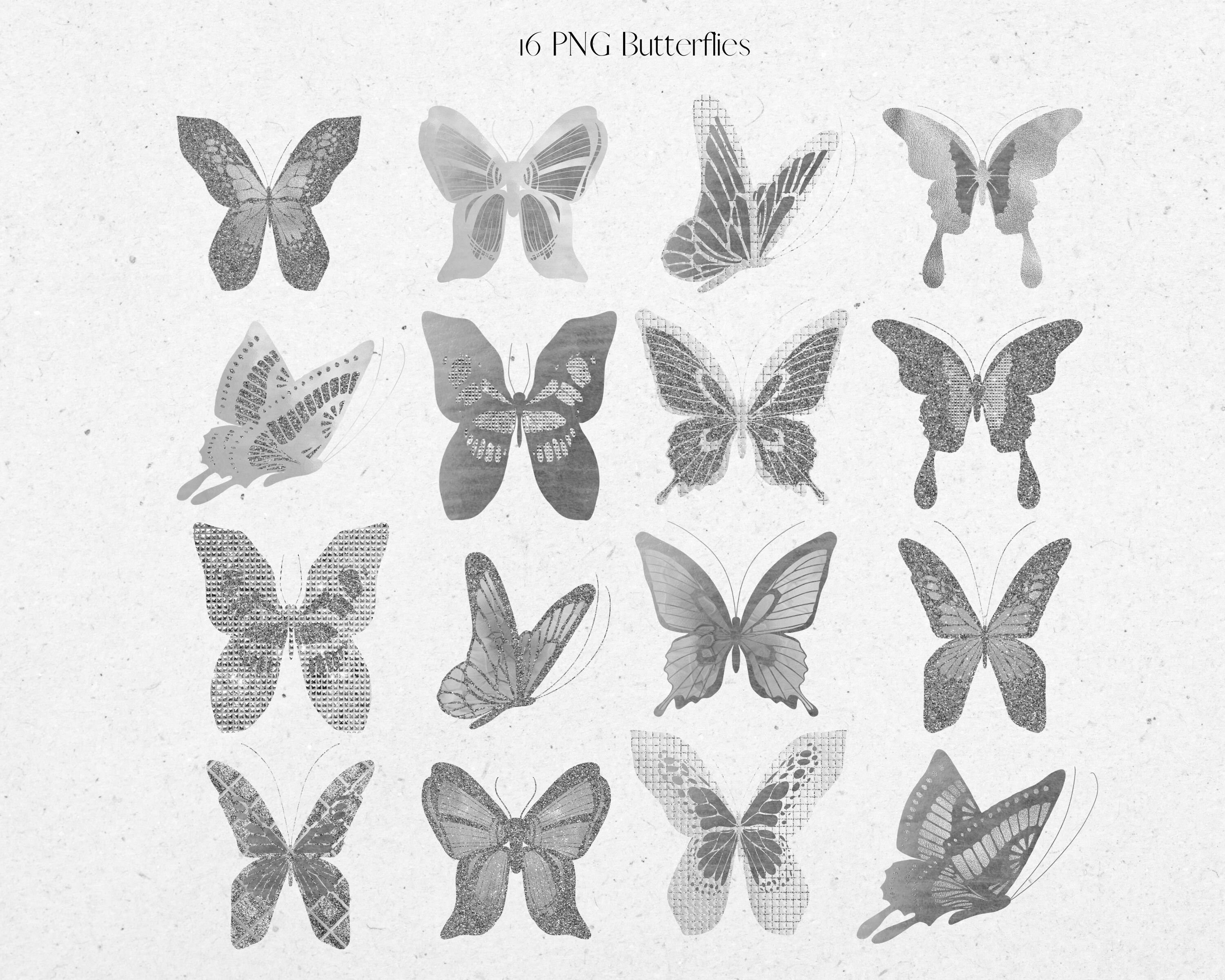 Silver Butterfly Clipart, Foil and Glitter Butterflies, PNG Butterfly ...
