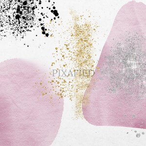 Pink Watercolor Brush Stroke Clip Art, PNG Gold Glitter Splatter ...