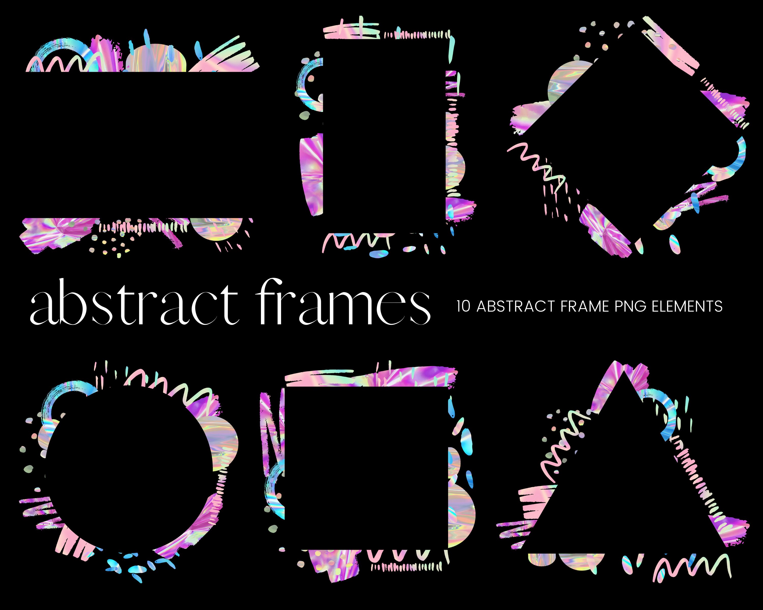 10 Abstract Shapes Holographic Frame Clipart Metal Foil and | Etsy