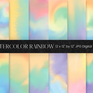 Rainbow Watercolour Digital Paper, Coloruful Graphics Texture, Rainbow ...