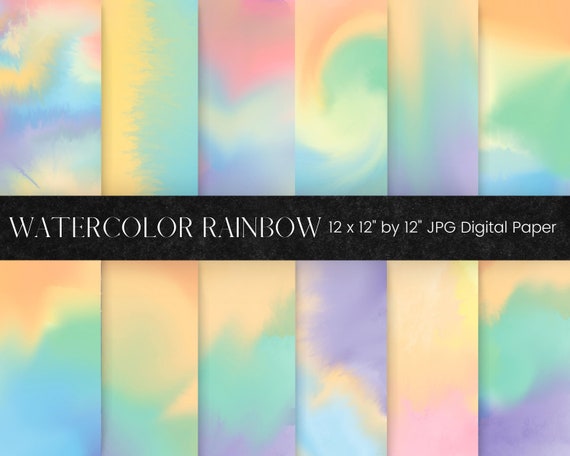 Rainbow Watercolour Digital Paper Coloruful Graphics Texture | Etsy