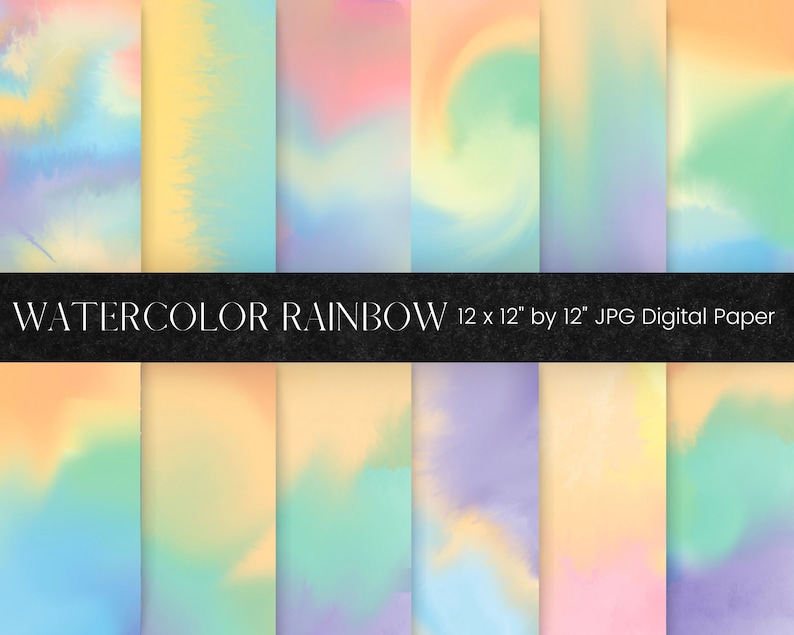 Rainbow Watercolour Digital Paper Coloruful Graphics Texture - Etsy