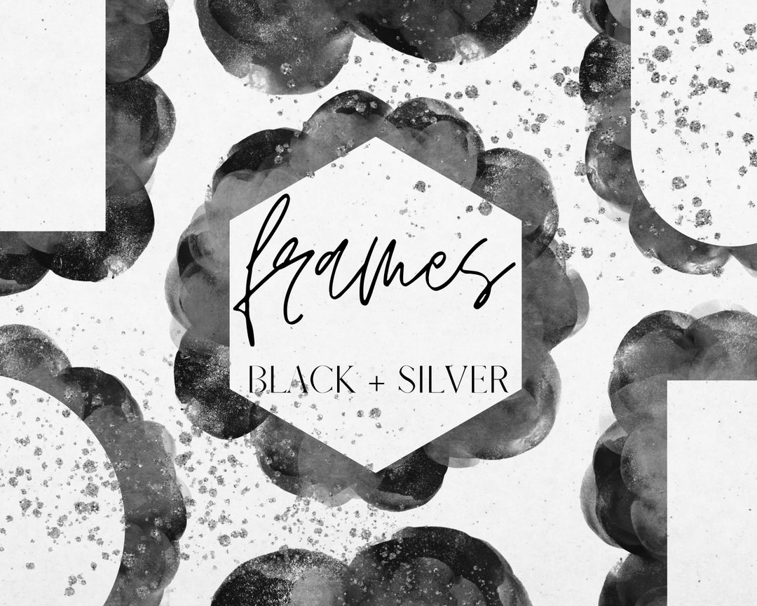 Black and Silver Frames Clipart, Square, Painted Circle Borders, PNG ...