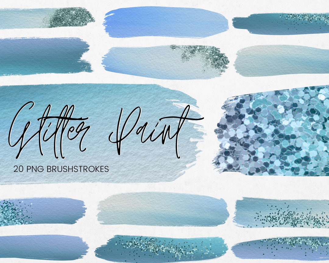20 Blue Watercolour and Glitter Clipart, Digital Brushstroke Clipart ...