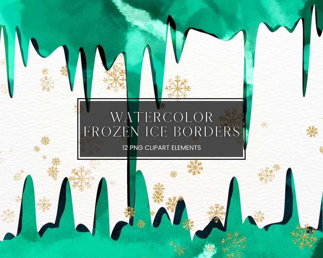 Watercolour Icicle Border Clipart, Green Falling Snow Winter Frame ...