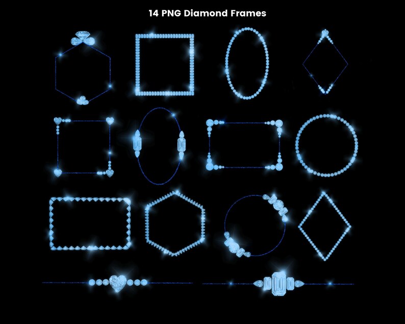 Blue Diamond Frame Clipart Blue Diamond Borders Overlay - Etsy