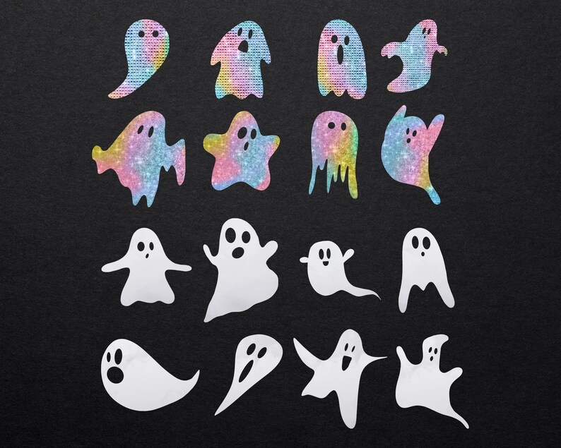 White and Rainbow Spooky Ghost Clipart Rainbow Glitter Ghost - Etsy