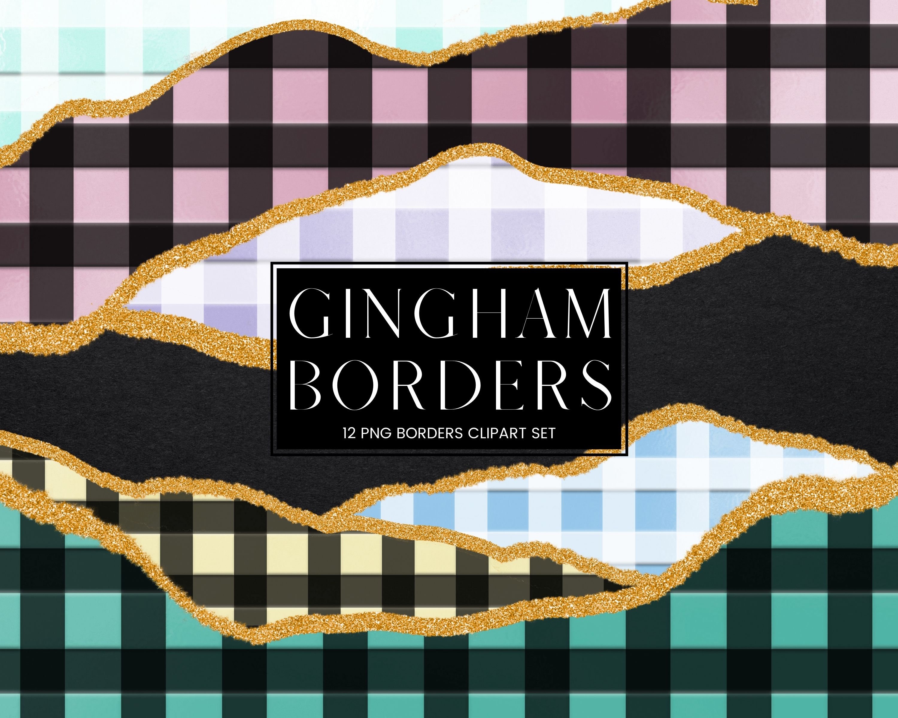 Gingham Border Clipart Digital Gold Glitter Black White - Etsy Australia
