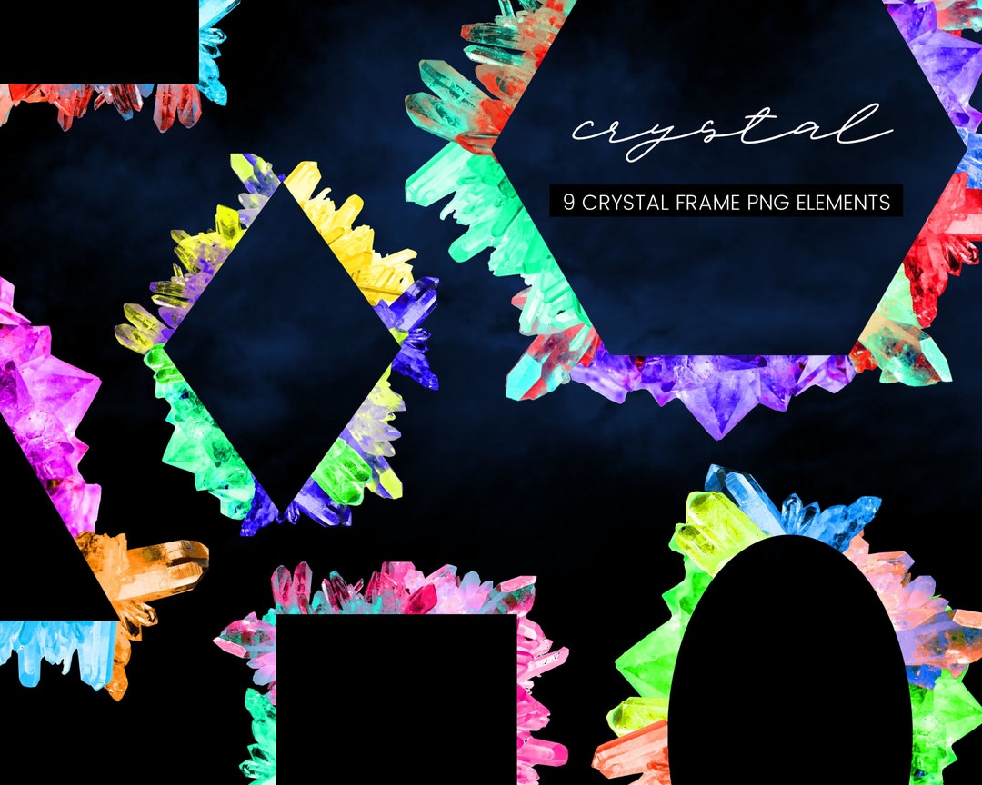 9 Neon Crystal Frame Clipart, Rainbow Diamond Frames, Boho Border PNG ...