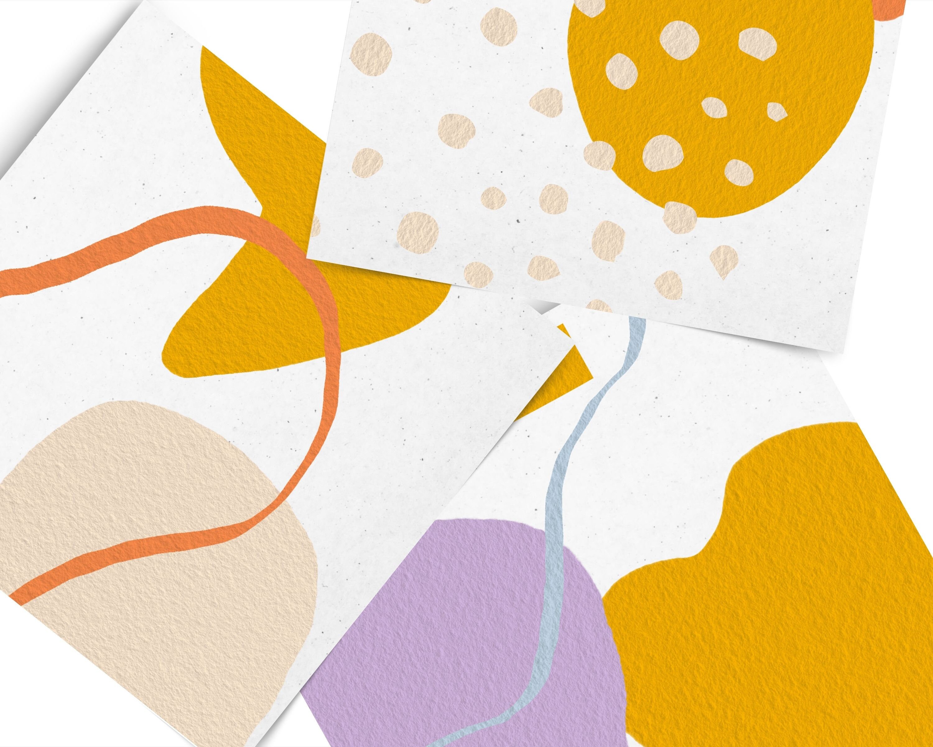 Abstract Shapes Digital Paper, Orange, Blue, Yellow, Purple Paint Paper ...