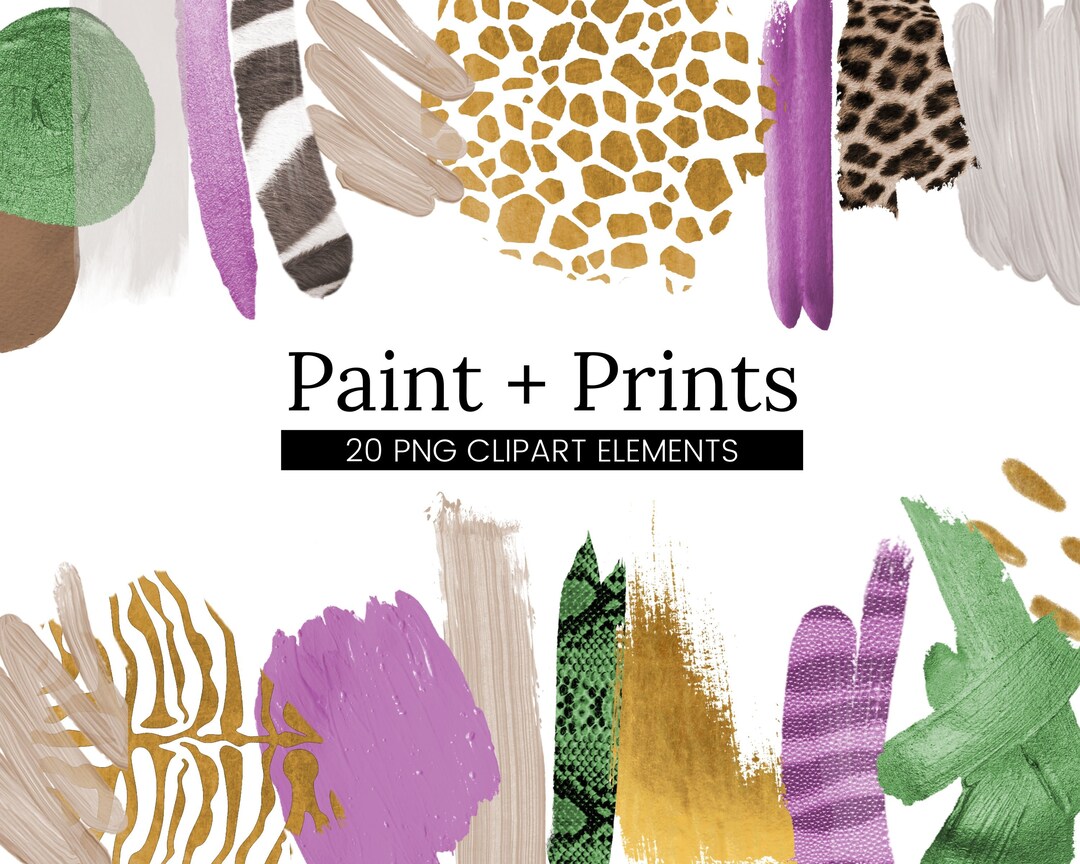 20 Safari Paint Brush Stroke Elements, Green and Purple Clipart ...