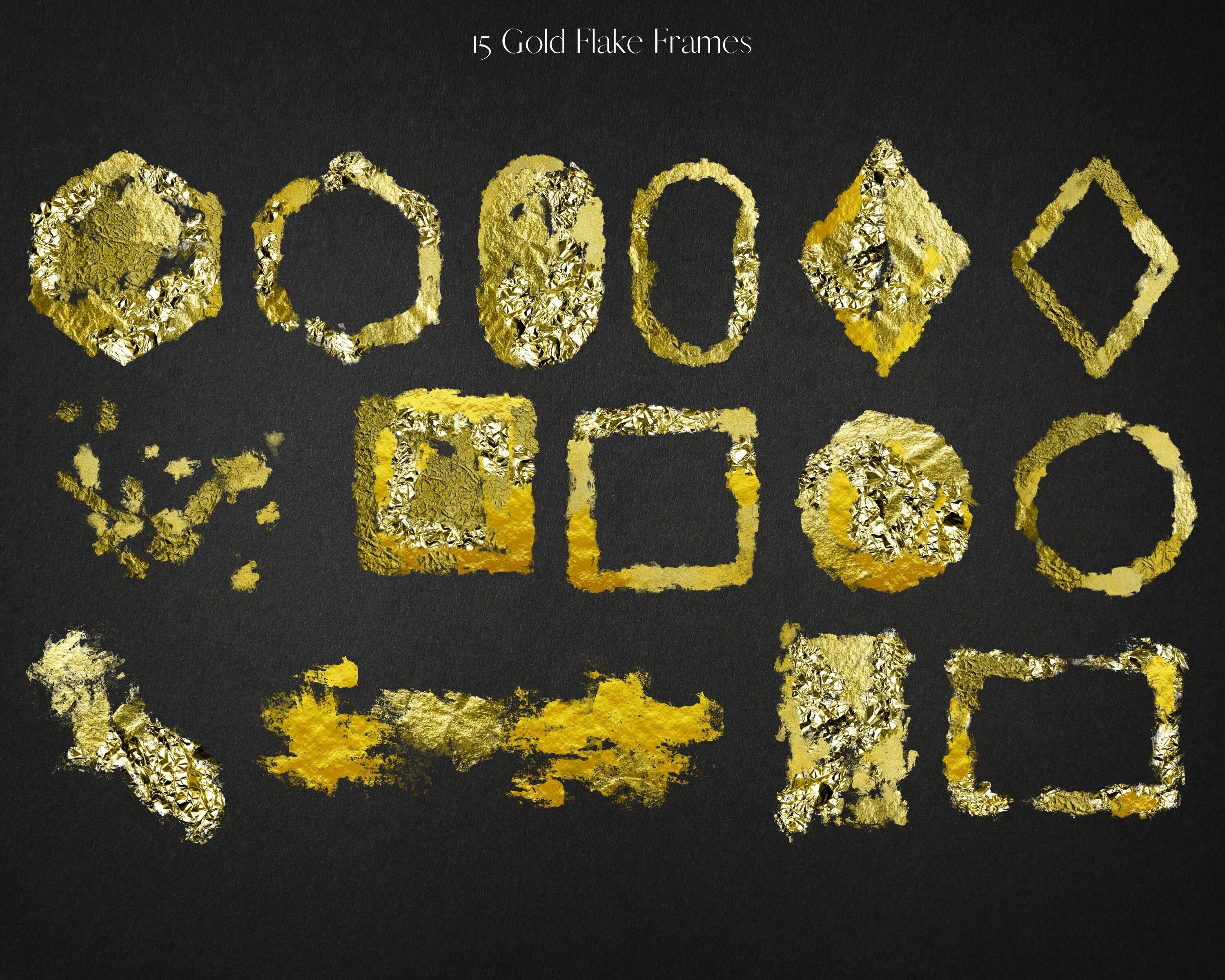 Gold Foil Frame Clipart Metal Foil Flakes Overlays PNG Gold | Etsy