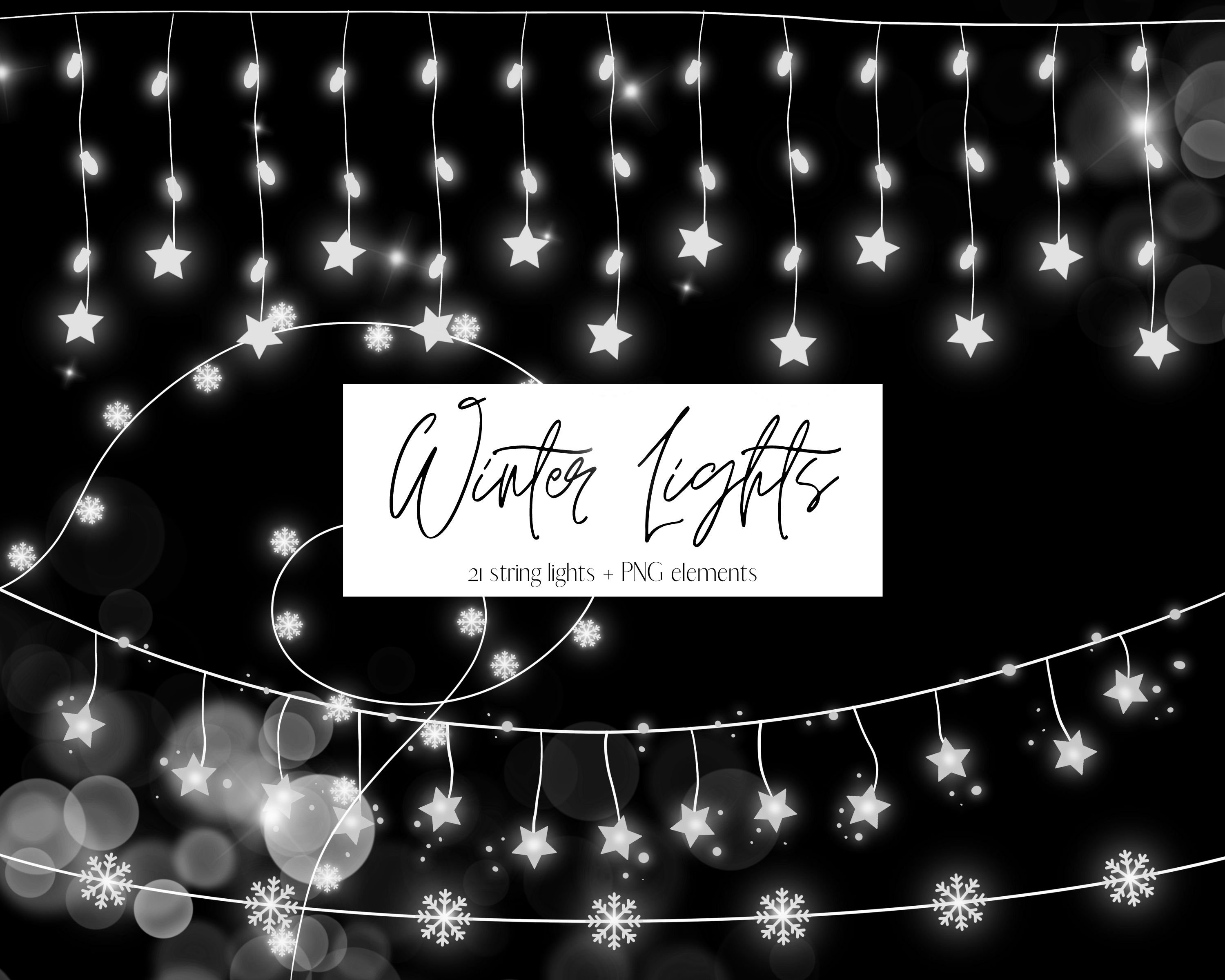 Winter String Lights Clipart White Glow Fairy Light Clip Art | Etsy