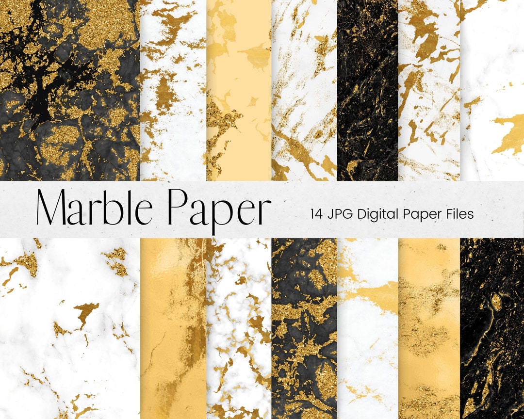 Gold Marble Pattern Digital Paper, Gold, Black and White Marble Pattern ...