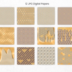 Bee Digital Paper, Beige Bee Printable Digital Scrapbooking, Gold ...