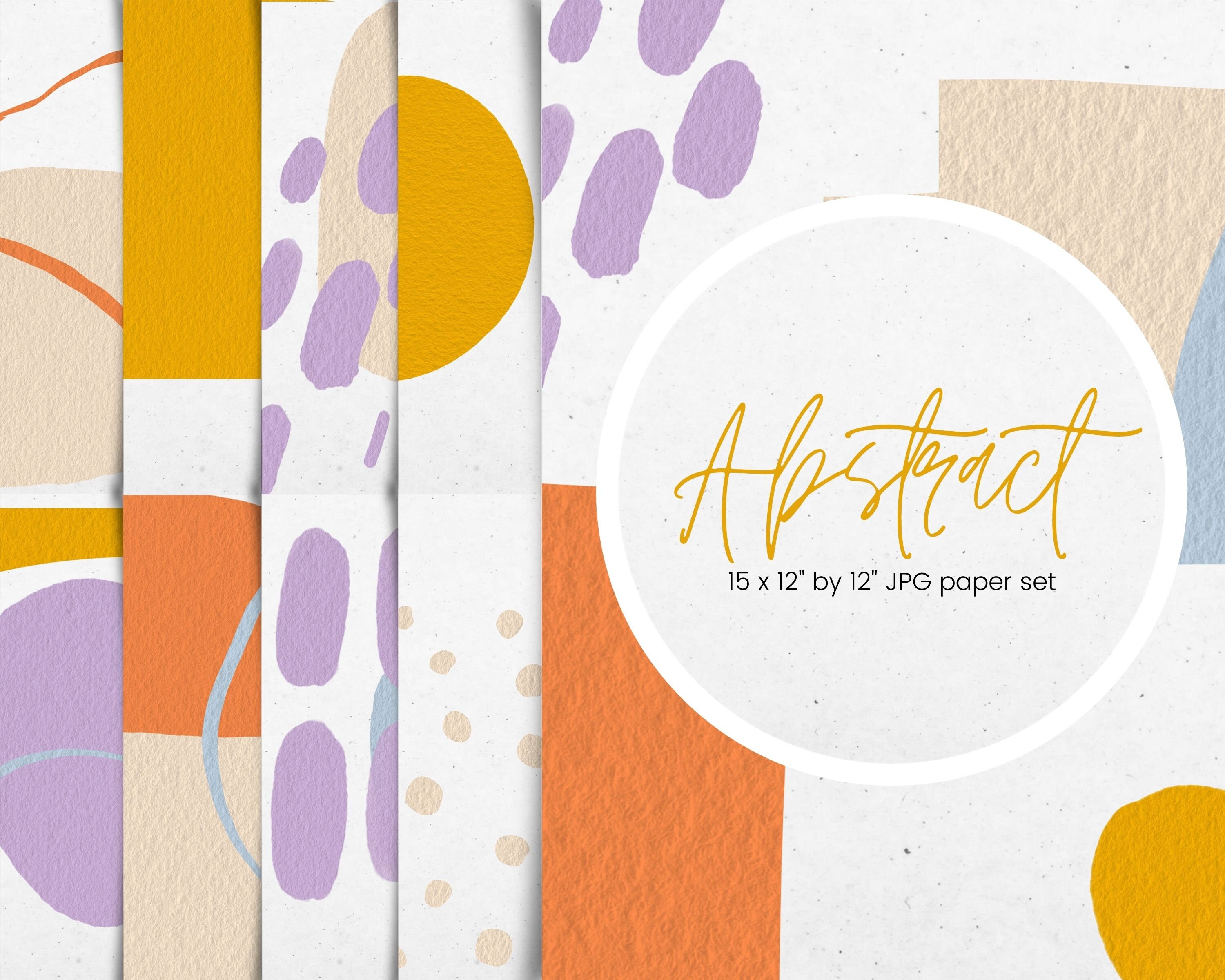 Abstract Shapes Digital Paper, Orange, Blue, Yellow, Purple Paint Paper ...