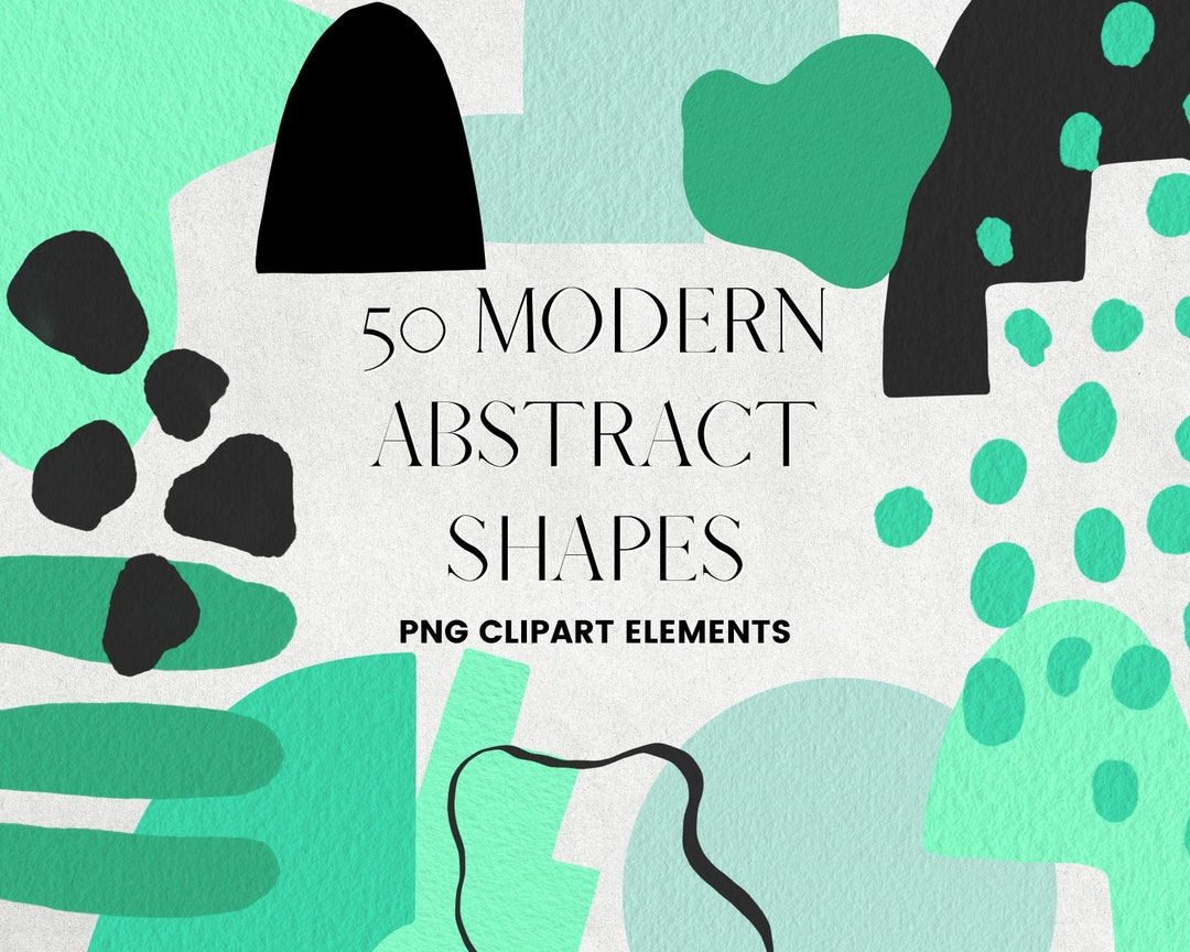 50 Abstract Shape Clip Art, Modern Green and Black Brushstroke Shapes ...