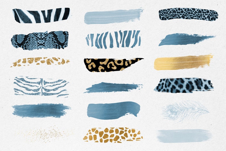 18 Safari Blue and Gold Brush Strokes Clipart, Transparent Png Animal ...