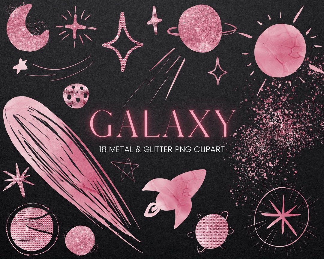 Rose Gold Galaxy Clipart, Sparking Pink Glitter Planets Moons Stars ...