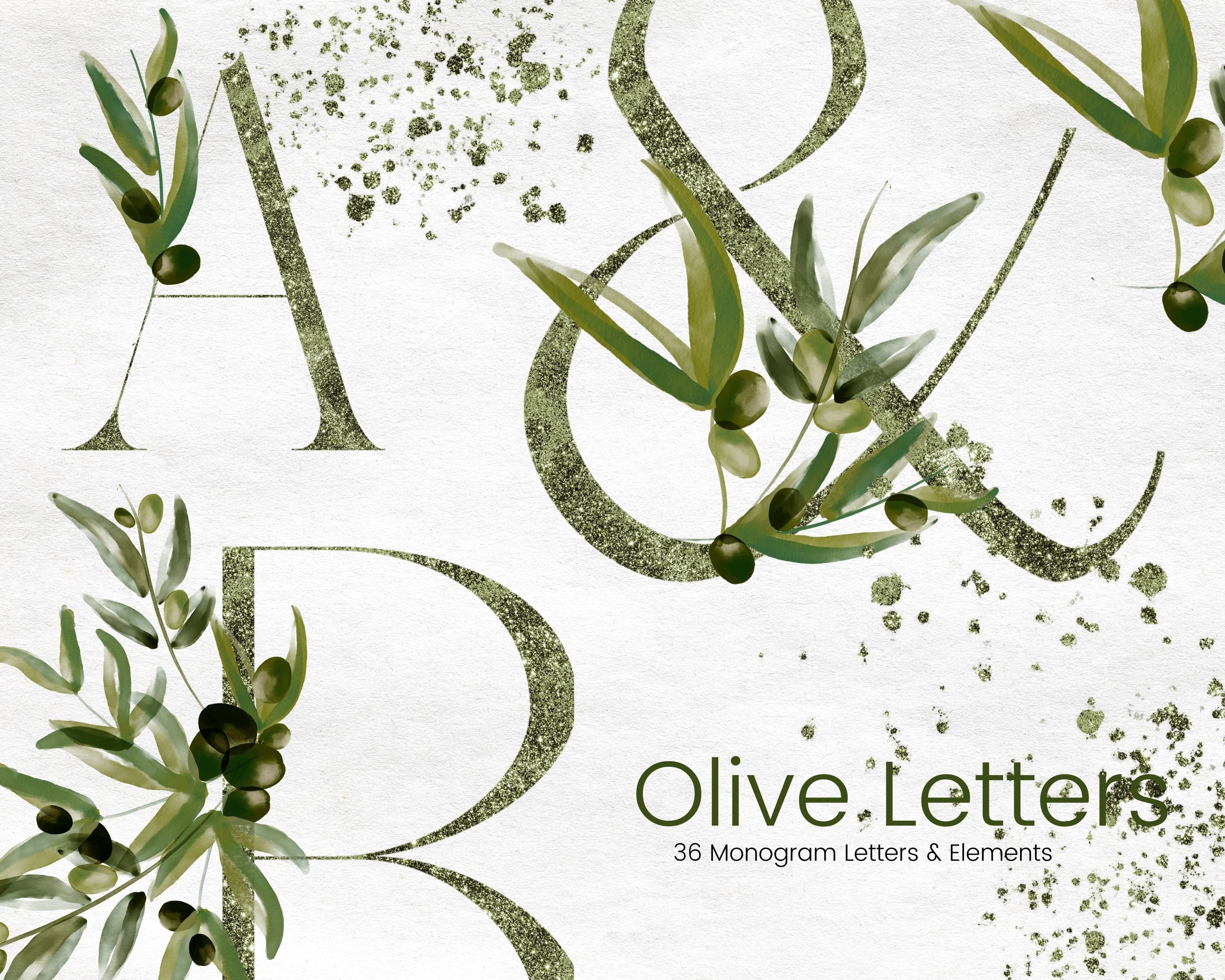Green Glitter Monogram Clipart With Olive Leaves Glitter - Etsy Australia