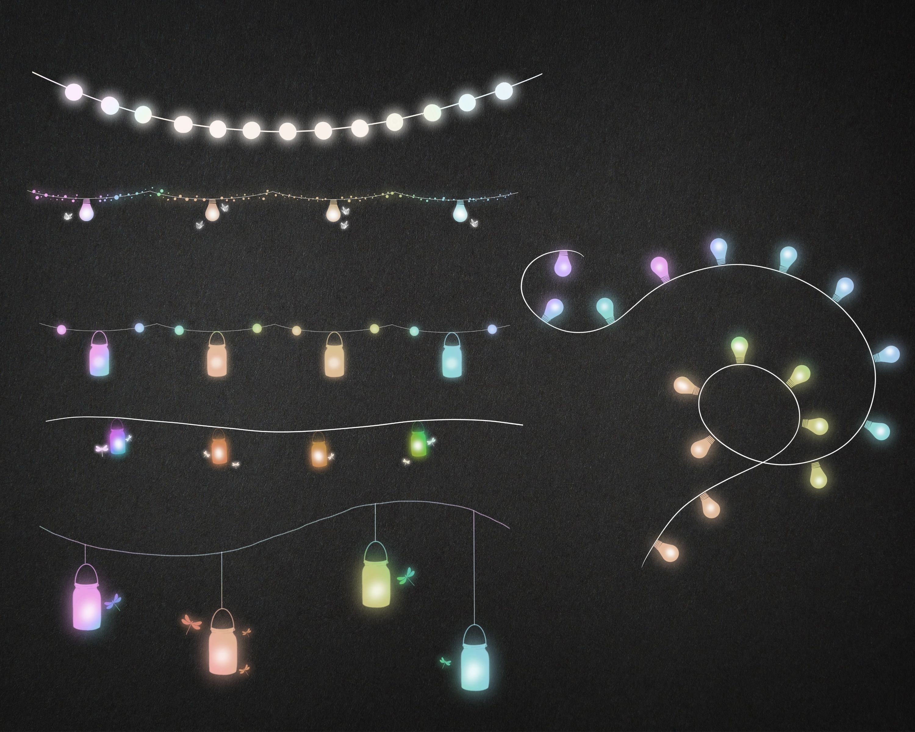 Rainbow Mason Jars String Lights Clipart Glow Fairy Light - Etsy Australia