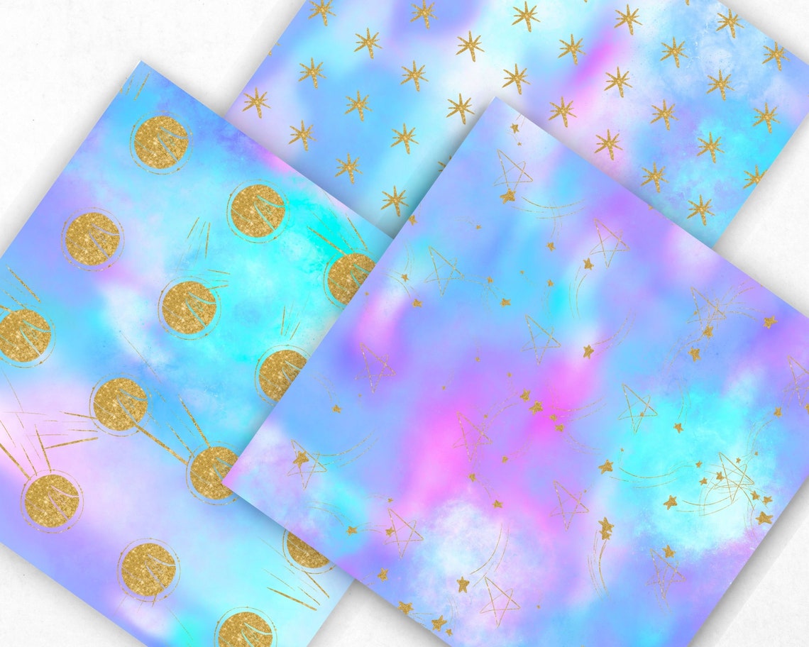 Cosmic Space Digital Paper Background Gold Glitter Galaxy | Etsy