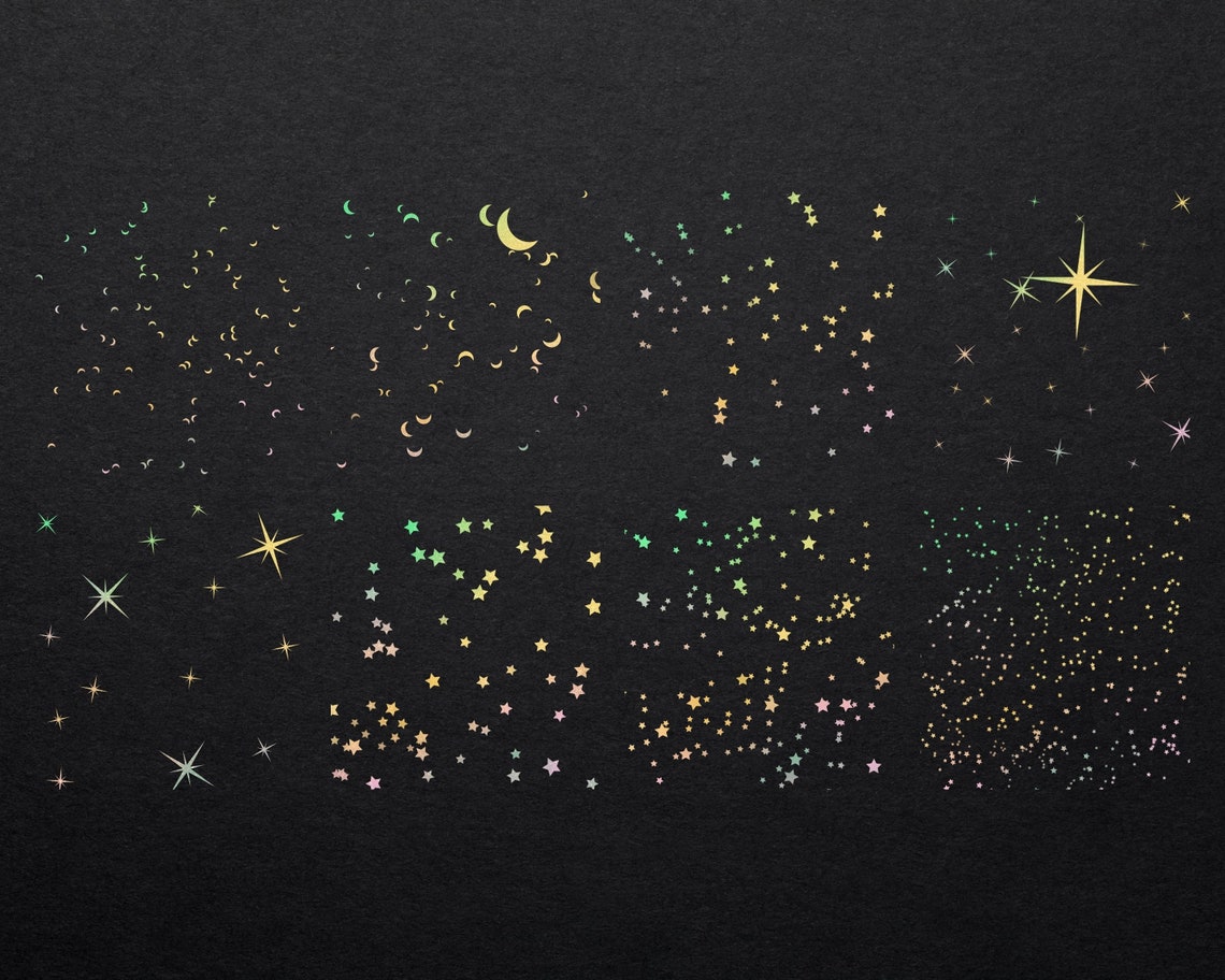 Pastel Stars and Moons Overlays, Rainbow Glitter and Foil Star Clipart ...