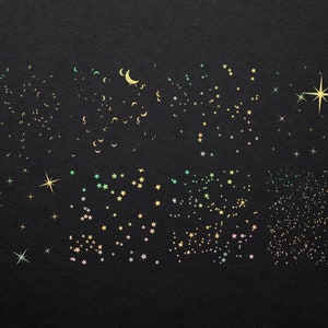 Pastel Stars and Moons Overlays, Rainbow Glitter and Foil Star Clipart ...