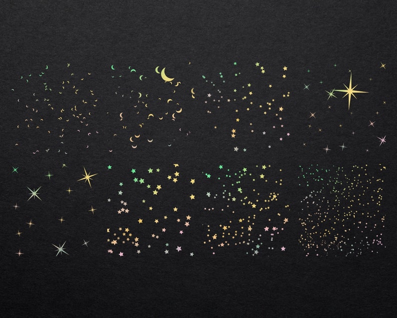 Pastel Stars and Moons Overlays, Rainbow Glitter and Foil Star Clipart ...