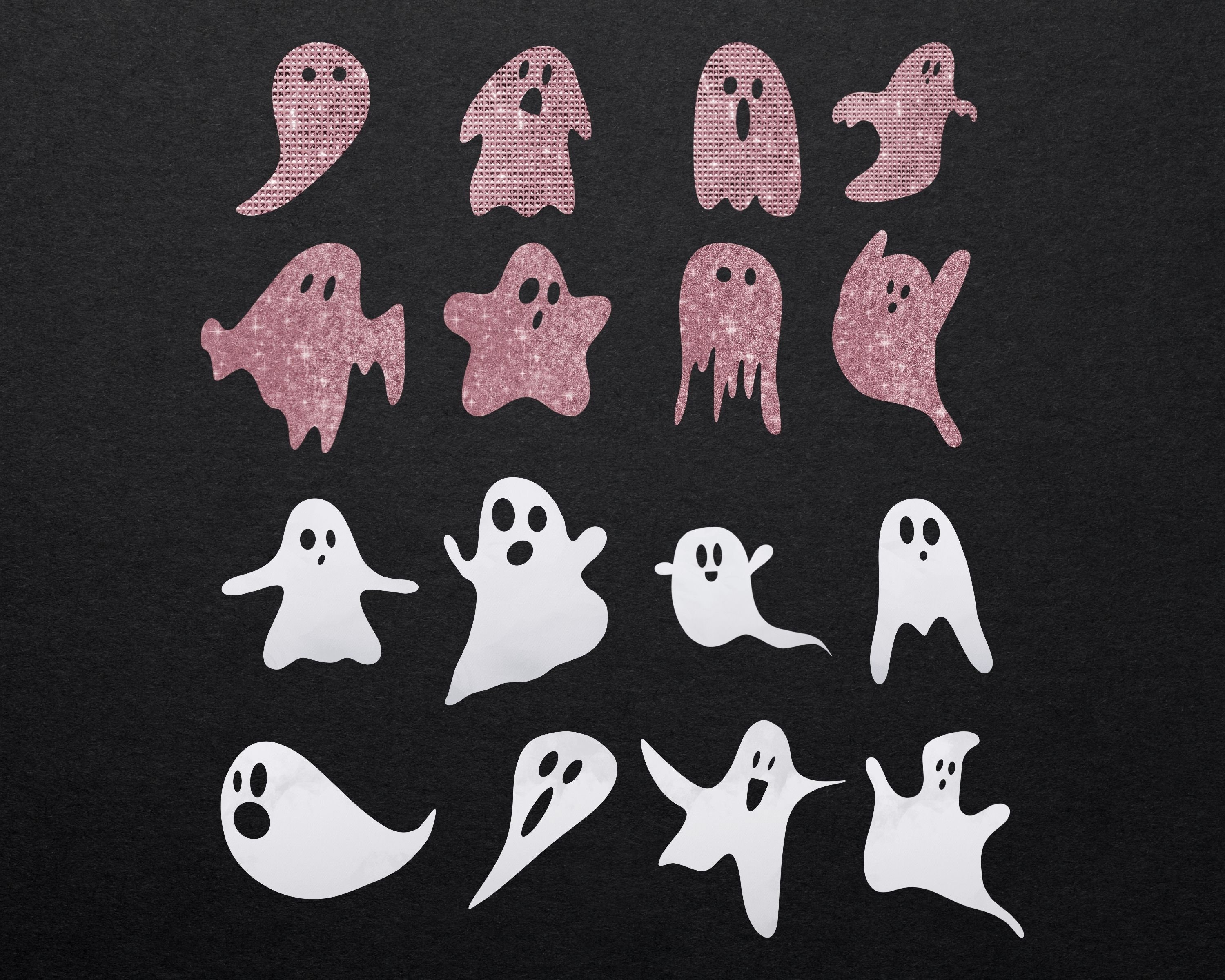 White and Rose Gold Spooky Ghost Clipart Pink Glitter Ghost - Etsy