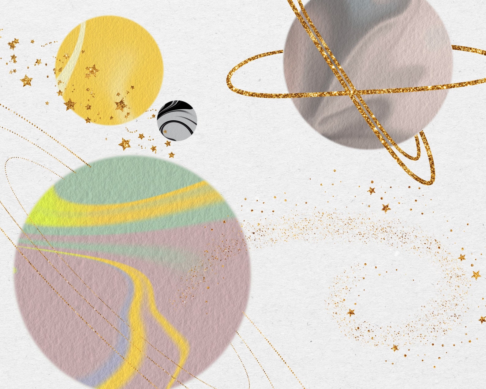 Gold Glitter Watercolour Planets Clipart PNG Cosmic Galaxy - Etsy