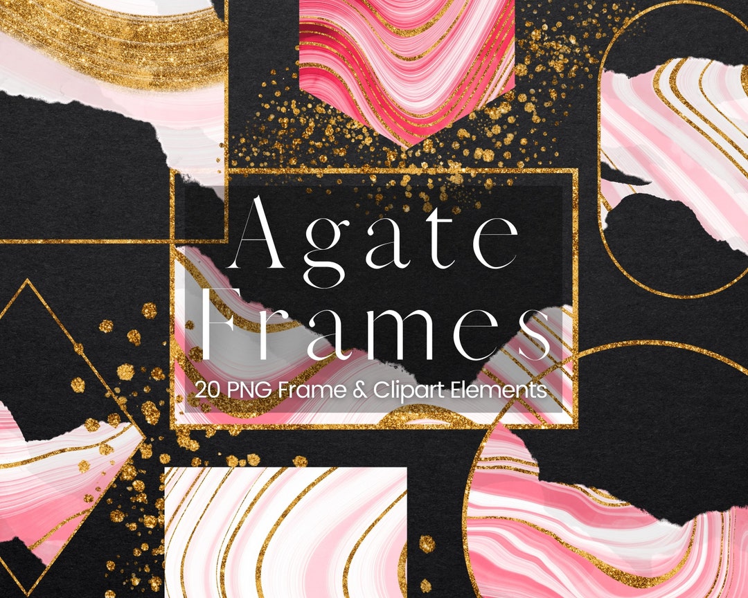 Pink Agate Frame Clipart, Watercolour Geode PNG Border and Frame ...