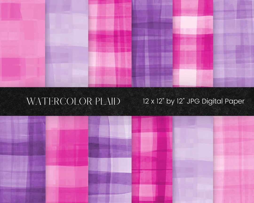 Colourful Watercolor Plaid Digital Paper, Pink Tartan Pattern, Purple ...
