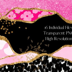 Eclectic Border Clipart, Pink Border Overlays, Transparent PNG Marble ...