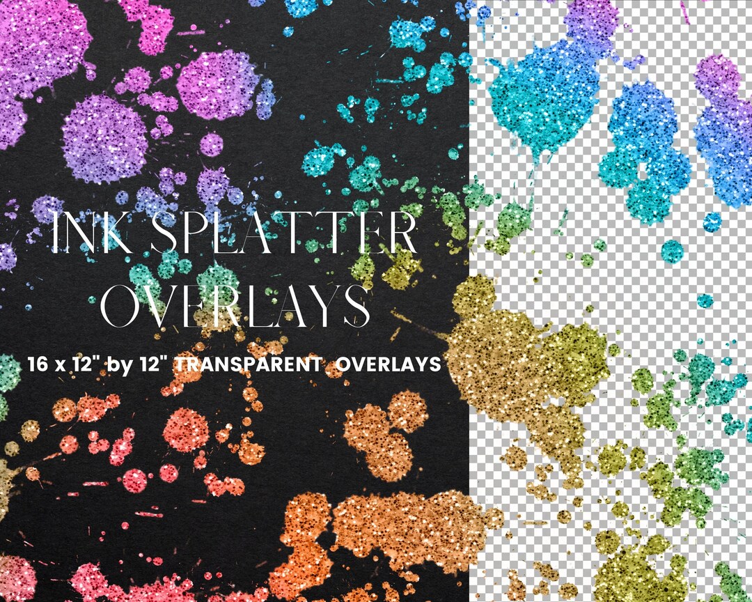Rainbow Ink Splatter Overlays, Rainbow Foil Ink Dot Clipart, Glitter ...