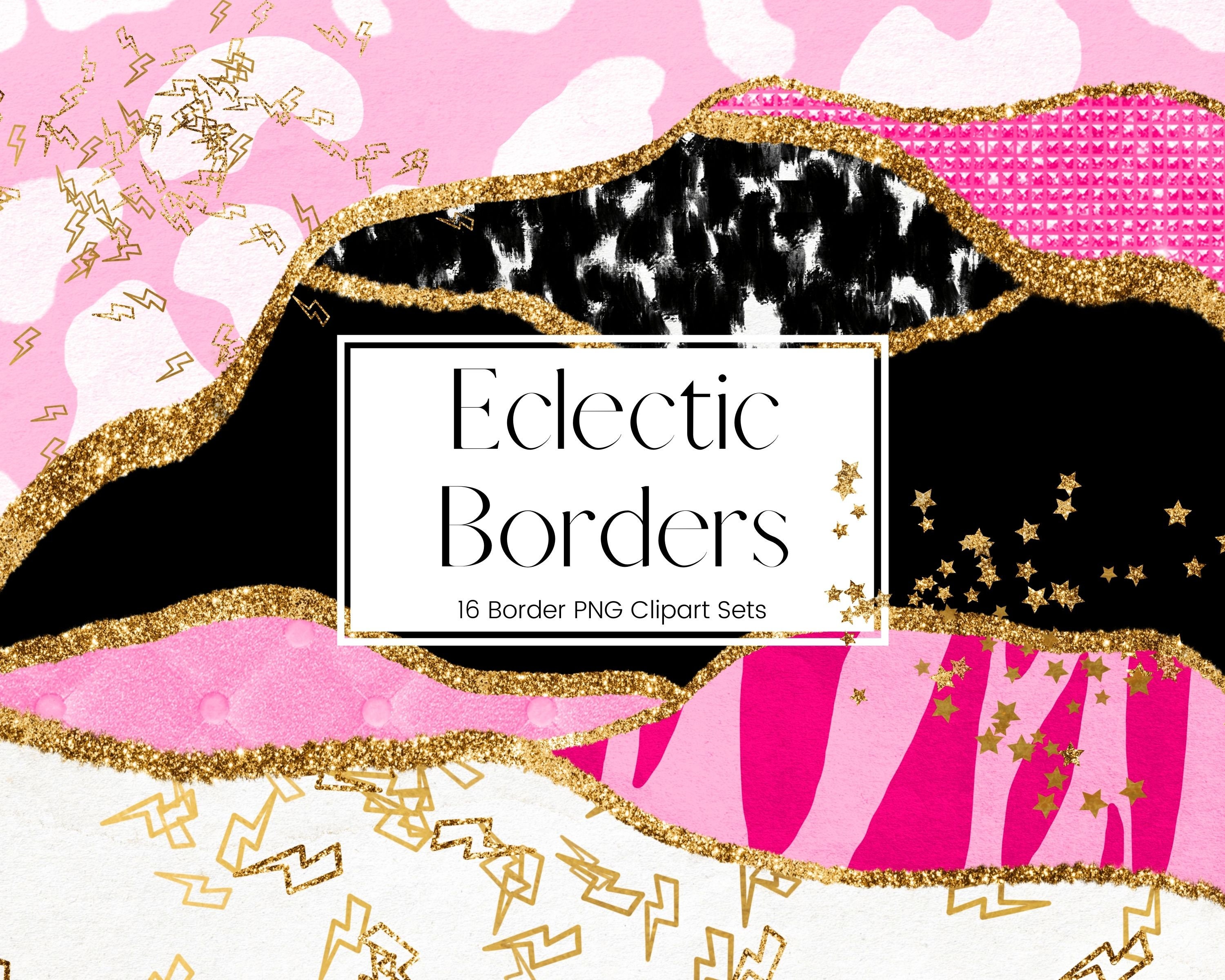 Eclectic Border Clipart, Pink Border Overlays, Transparent PNG Marble ...