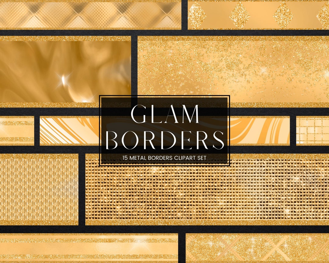 Gold Glitter Glam Border Clipart, Luxury Gold Metal Foil PNG Borders ...