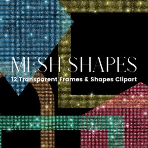 Rainbow Mesh Shapes Clipart, Sparkling Mesh Shapes, Circle, Square ...