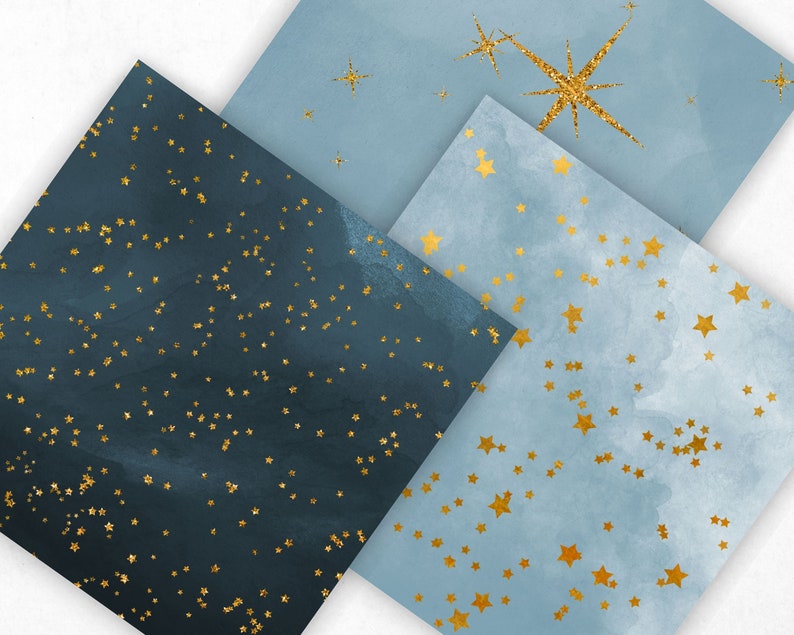 Watercolour and Gold Stars Digital Paper Pattern Stars and - Etsy