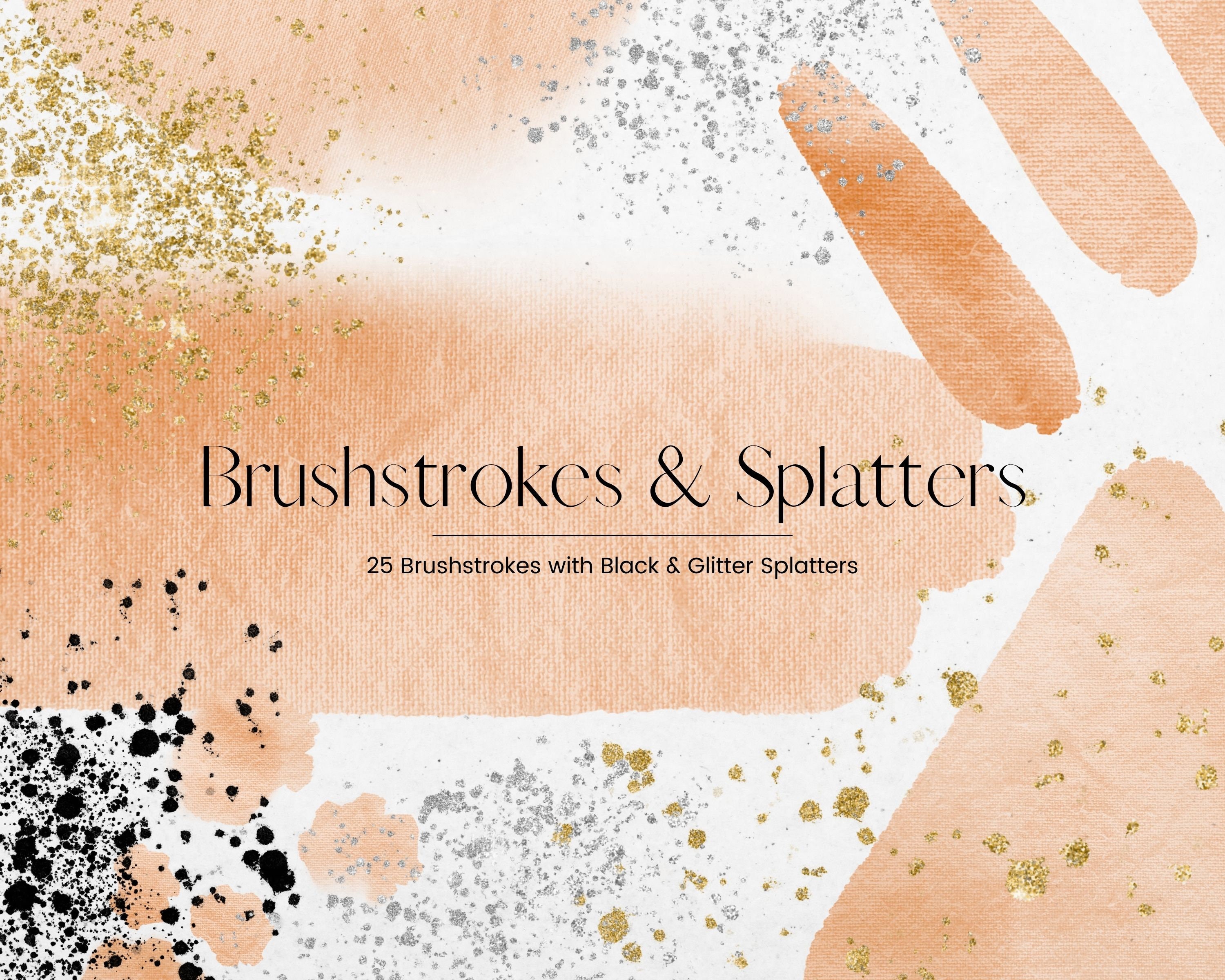 Orange Watercolor Brush Stroke Clip Art PNG Gold Glitter | Etsy
