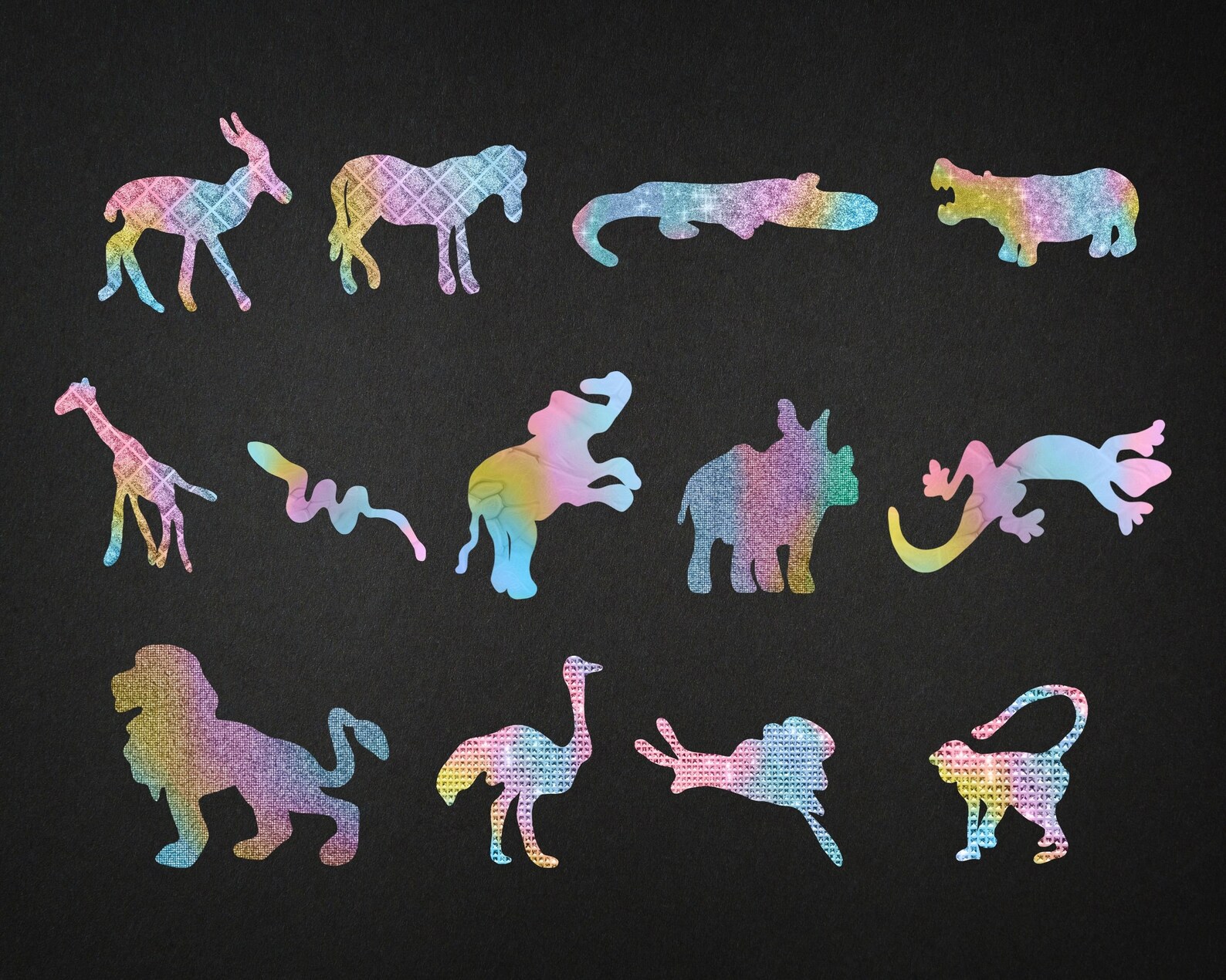 Rainbow Abstract Animal Clipart, Rainbow African Safari Clipart Shapes ...