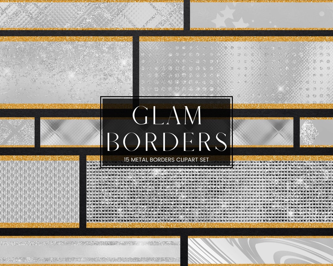 Silver Glitter Glam Border Clipart, Luxury Gold Glitter Metal Foil PNG ...