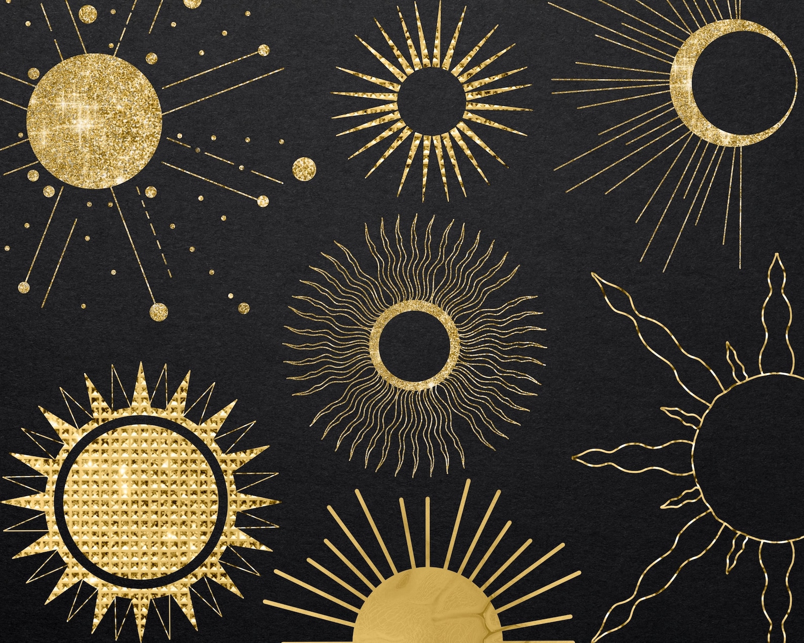 Mystical Gold Sun Clipart Gold Foil Glitter and Metal - Etsy Australia
